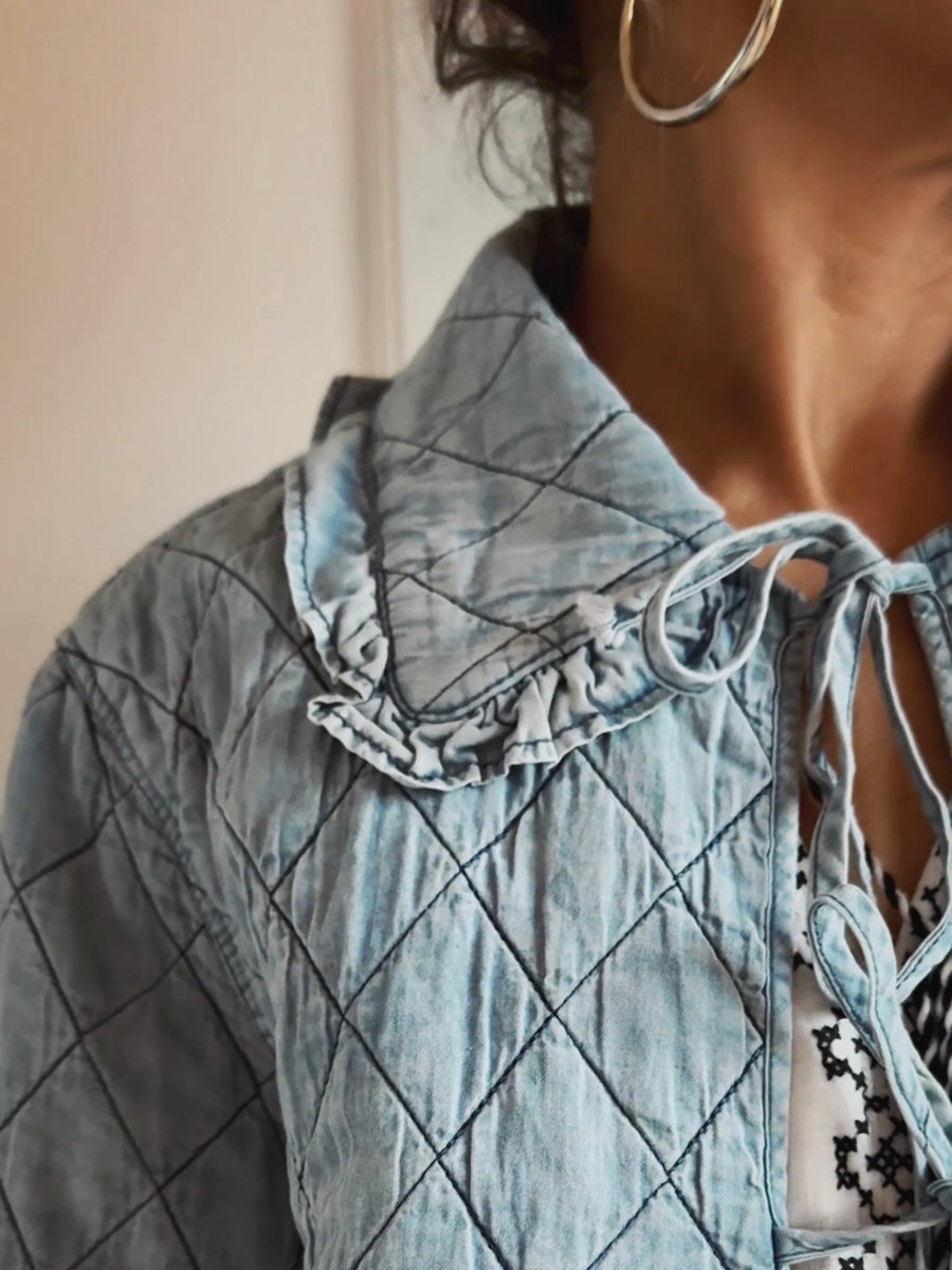 QUILTED DENIM TIE JACKET - BLUE – BERG